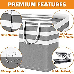 VOSGO Laundry Basket, 3-Pack 75L Waterproof Laundry Hamper, Collapsible Laundry Bag with Extended Handles, Organization Baskets for Clothes Toys, Family Dorm Room & Laundry Room Essentials, Grey