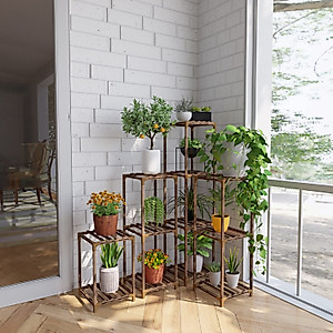 4 Pack Plant Stands Indoor, Flexible Combination Outdoor Wood Plant Stands for Multiple Plants, Plant Shelf Ladder Table Plant Pot Stand for Living Room, Patio, Balcony, Gardening Gift