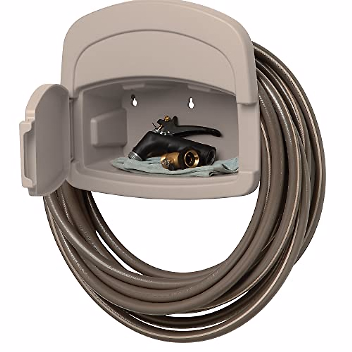 Suncast CPLDHH15000 Deluxe Garden Hangout with 150-Foot Capacity And Enclosed Storage Compartment, DHH150 Hose Hanger, No Size, Light Taupe