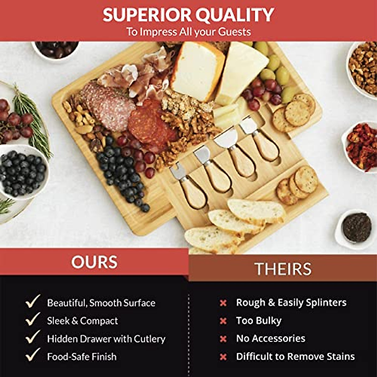 Cheese Board Set, Bamboo Cheese Board and Knife Set, Charcuterie Board Set, Charcuterie Tray, Wine and Cheese Board, Beautiful Charcuterie Boards Gift for Mom, Housewarming Gift and Wedding Gift