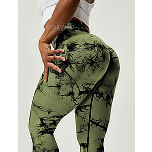 VOYJOY Seamless Leggings for Women High Waist Yoga Pants Scrunch Butt Lifting Elastic Tights Army Green