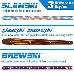 GoPong Slamski - Retro and Vintage Wood Design 4 Person Drinking Ski with 50 Plastic Shot Glasses