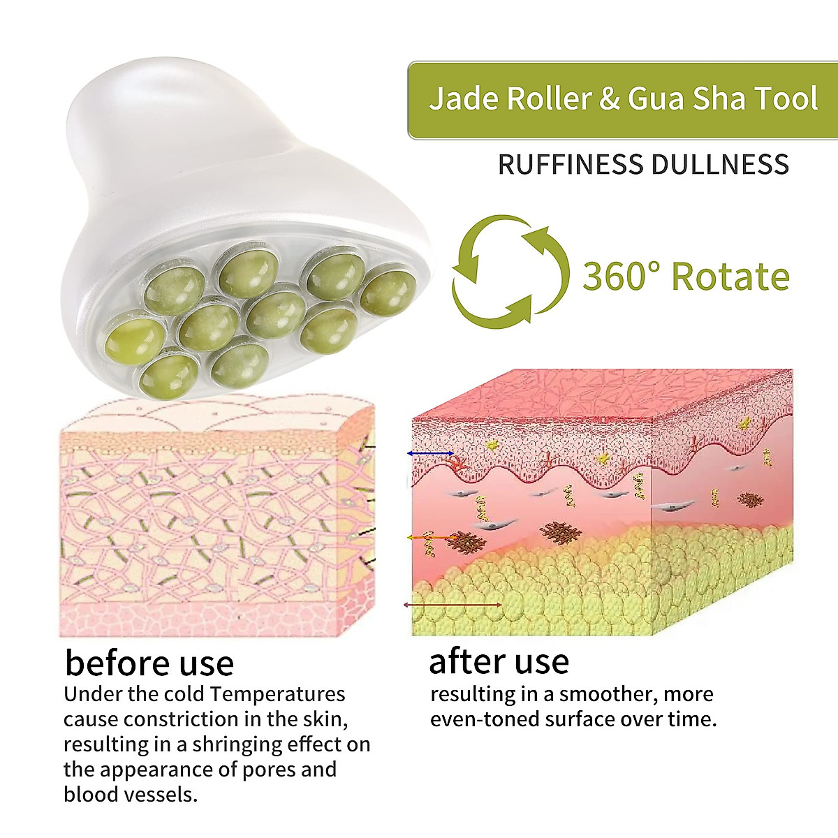BEAUTYFACTOR Jade Roller & Gua Sha Facial Tools Face Roller for Skin Care,Facial Roller Gua Sha Tool for Puffiness and Redness Reducing Skin Care Routine
