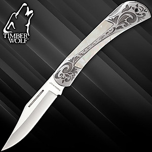 Timber Wolf Gentleman’s Genuine Pearl Pocket Knife | 3 1/4” Stainless Steel Clip Point Blade | Genuine Pearl Inlays | Nickel Silver Bolsters | Lockback Mechanism | 7 1/2&quot; Overall Length