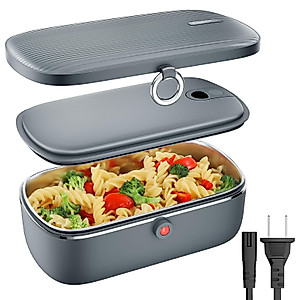 Caperci Electric Lunch Box Food Heater, 30 oz Portable Food Warmer - 110V Faster Leakproof Heated Lunch Boxes for Adults with Stainless Steel Container for Travel, Office, Home (Gray)