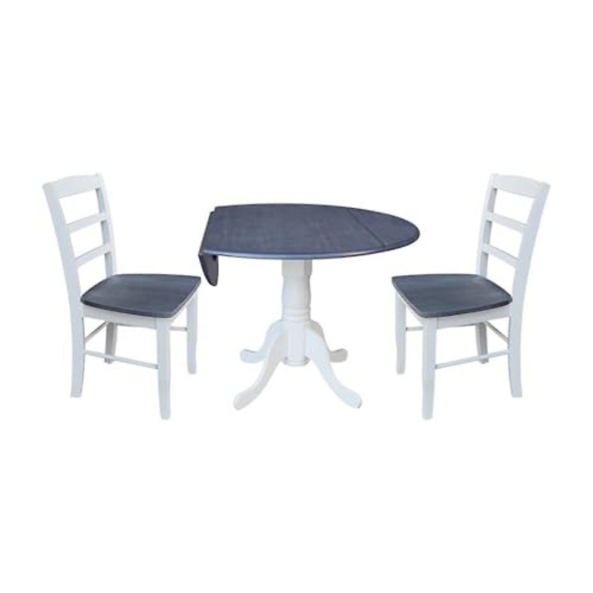 IC International Concepts 42" Dual Drop Leaf Dining 2 Table and chairs, Onesize, White/Heather Gray