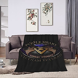 Purple Heart Vietnam Veteran Throw Blanket Flannel Fleece Boho Super Soft Cozy Warm Plush Bedding Lightweight Blankets for Couch Sofa Bed Adults Kids