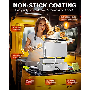 PYY Commercial Waffle Maker - 6pcs Strange Shape Abalone Waffle Iron Machine, Electric Stainless Steel Double Sided Removable Plates, 1600W 122-572℉ Temp Control | Black Non-stick Coating | Crumb Tray