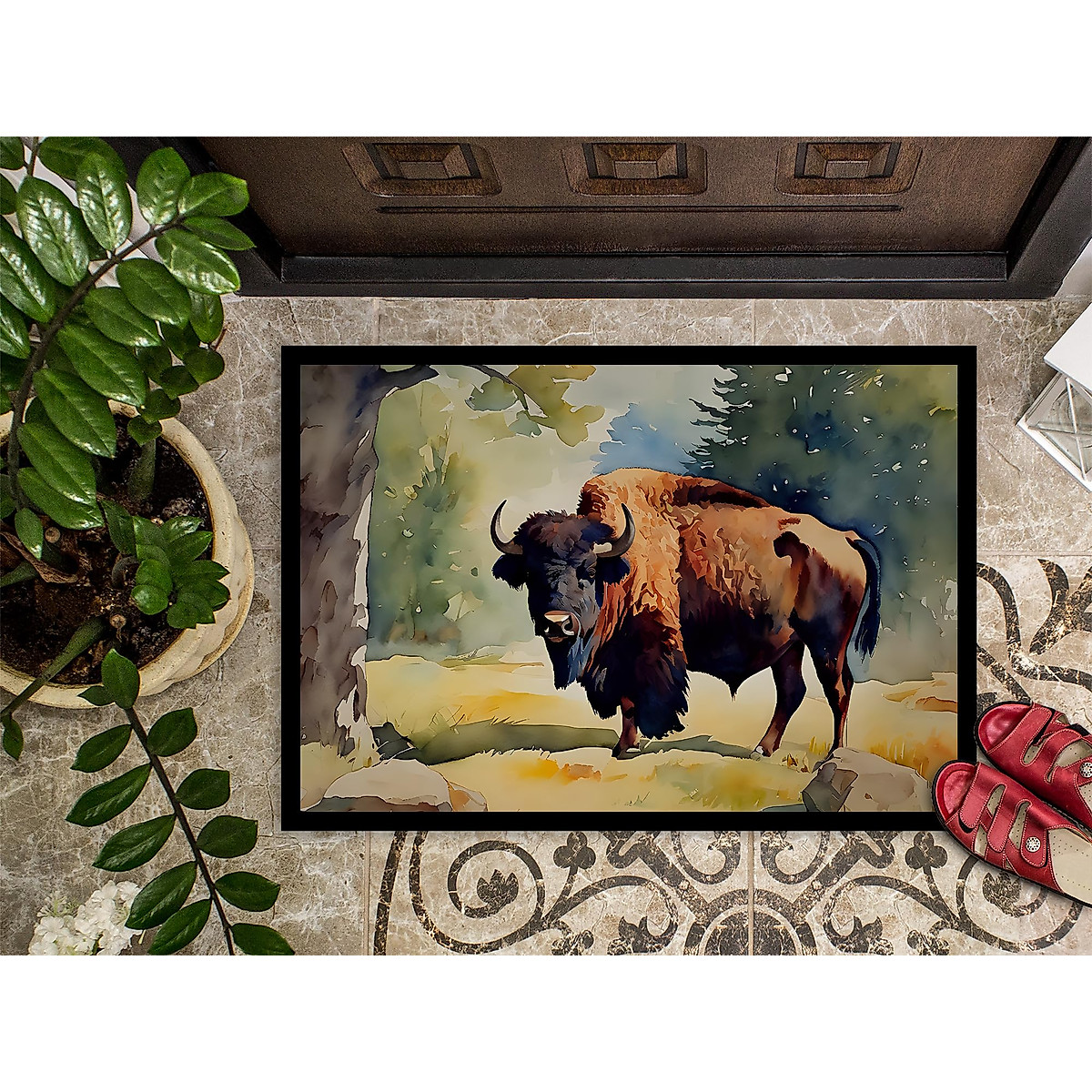 Caroline's Treasures DAC2871MAT American Bison Doormat Front Door Mat Indoor Outdoor Rugs for Entryway, Non Slip Washable Low Pile, 18H X 27W