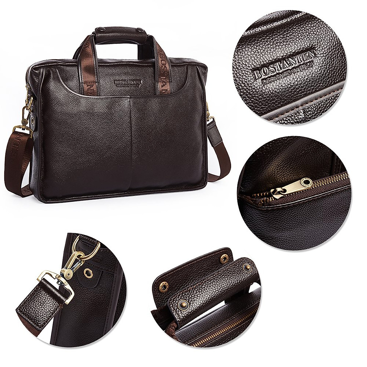 BOSTANTEN Leather Briefcase Handbag Messenger Business Bags for Men Brown