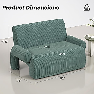 Farini 52" Small Loveseat Sofa, Mid-Century Modern Fabric Upholstered 2-Seat Sofa for Living Room, Bedroom, Office, Green