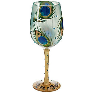 Designs by Lolita “Pretty as a Peacock” Hand-painted Artisan Wine Glass, 15 oz.