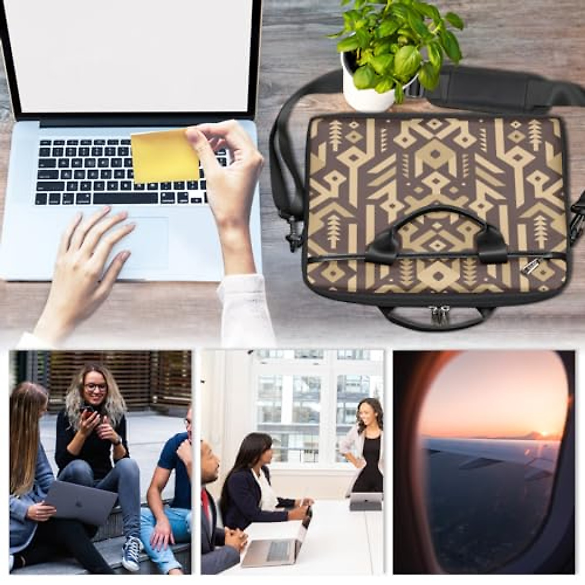 Retro Seamless Motifs Laptop Computer Bag Waterproof Shoulder Messenger Bag 13-15 inch Durable Laptop Tote Bag with Shoulder Strap Handle Lightweight Crossbody Briefcase