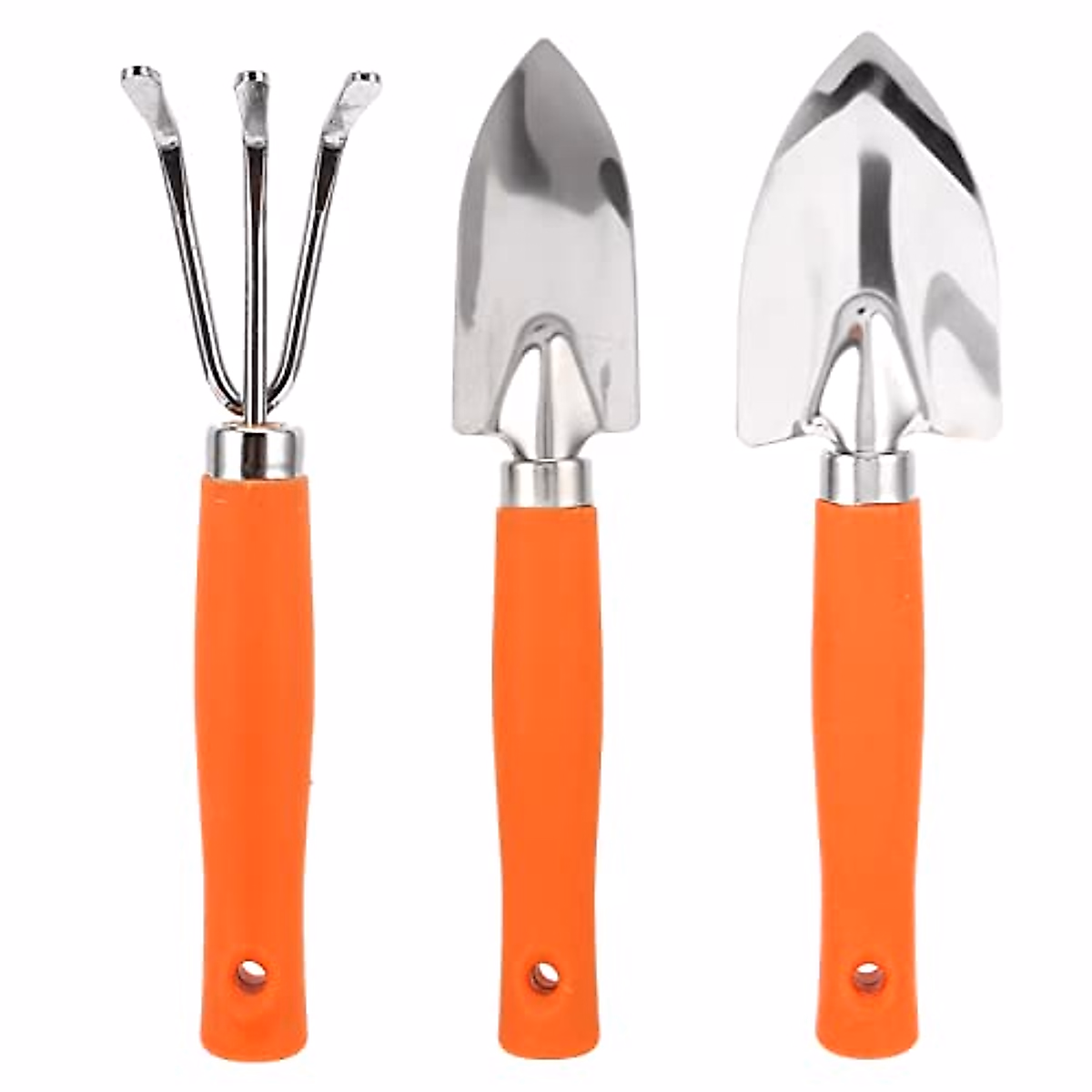 Garden Hand Tools, Wide Shovel Glossy Polishing Gardening Tool Set Stainless Steel Rake Narrow Shovel Practical Orange for Bonsai Pl