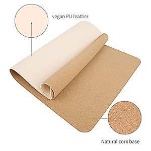 RENMTURE Dual-Sided Desk Pad,Natural Cork & PU Leather Large Mouse mats for Office and Home Work,Desk Protector Non-Slip (36"x17",Apricot+Cork)