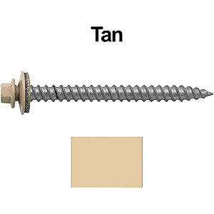 Metal Roofing Screws: (250) 12 x 2-1/2" TAN Hex Head Sheet Metal Roof Screw. Sharp Point Metal to Wood siding Screws. EPDM Washer. Colored Head