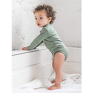Colored Organics - Organic Cotton Baby Bodysuit - Long Sleeve Infant One Piece - Thyme Green - 6-12M
