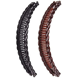 2 Pack One Black And One Brown Tort Banana Clips Fish Clips Vintage Clincher Combs Tool for Thick Curly Hair Accessories Long Hair Clips Banana Hair Comb Fish Grip Slide Hair Clips Claws Set for Women