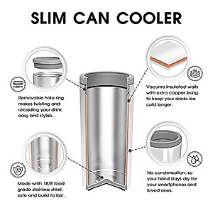 TILUCK Skinny Can Cooler for Slim Beer & Hard Seltzer, Stainless Steel, Doucle-Walled Stainless Steel Insulated Slim Cans, Standard 12 oz (U.S. Flag-01)