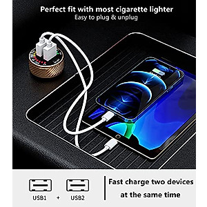KEWIG Car Charger, 36W Fast Car Charger Adapter, Dual USB Car Charger Fast Charge with Colorful Voltmeter & ON/Off Switch