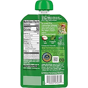 Gerber Organic Baby Food Pouches, 2nd Foods for Sitter, Apple Blueberry Spinach, 3.5 Ounce (Pack of 12)