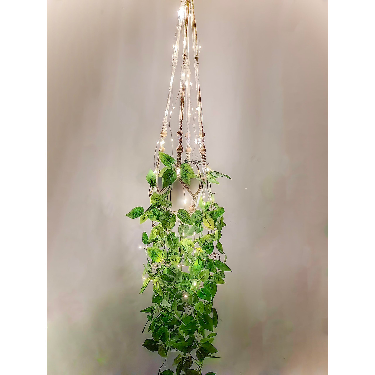 Fake Hanging Plants with Lights Artificial Plants for Home Decor Macrame Plant Hanger with Fake Vines Faux Hanging Planter for Wall Ceiling Bedroom Bathroom Kitchen Office Boho Decor Indoor