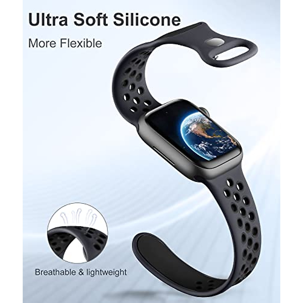 Maledan Sport Bands Compatible with Apple Watch Band 44mm 42mm 45mm 49mm Men Women, Waterproof Silicone Strap Replacement Wristbands for iWatch Series 8 7 6 5 4 3 2 1 SE, Anthracite Black/Red Black