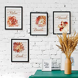 Relax Soak Unwind Breathe Bathroom Wood Wall Decor, Bathroom Wall Art, Bathroom Pictures Wall Decor, Bathroom Wood Decor Wall Art, Bathroom Signs, Bathroom Decor, Bathroom Decor Set of 4(8X10in) Unframed (Orange)