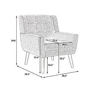 Dolonm Midcentury Modern Accent Chair with Arms, Upholstered Fabric Reading Side Chair Tufted Back Decorative Wingback Chair for Living Room Bedroom (Orange)