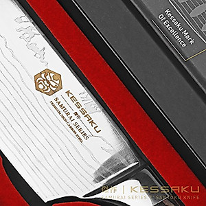 KESSAKU Santoku Knife - 7 inch - Samurai Series - Razor Sharp Kitchen Knife - Forged 7Cr17MoV High Carbon Stainless Steel - Wood Handle with Blade Guard