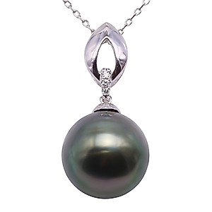 JYX Pearl 18K Gold Tahitian Pendant AAA 12mm Round Peacock Green Tahitian Cultured Pearl Pendant Necklace for Womens