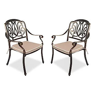 TITIMO 2 Piece Outdoor Patio Dining Chair Bistro Set Cast Aluminum Patio Furniture Dining Chairs with Khaki Cushions for Patio Furniture Garden Deck Antique Bronze (with Khaki Cushions) (Khaki)