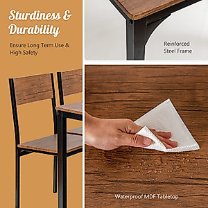 Giantex Dining Table Set for 4, Kitchen Table with Bench and Chairs, Industrial Gathering Bench Dining Set W/Metal Frame & Storage Rack, Dinette Set, Modern Functional Desk Set (Brown)