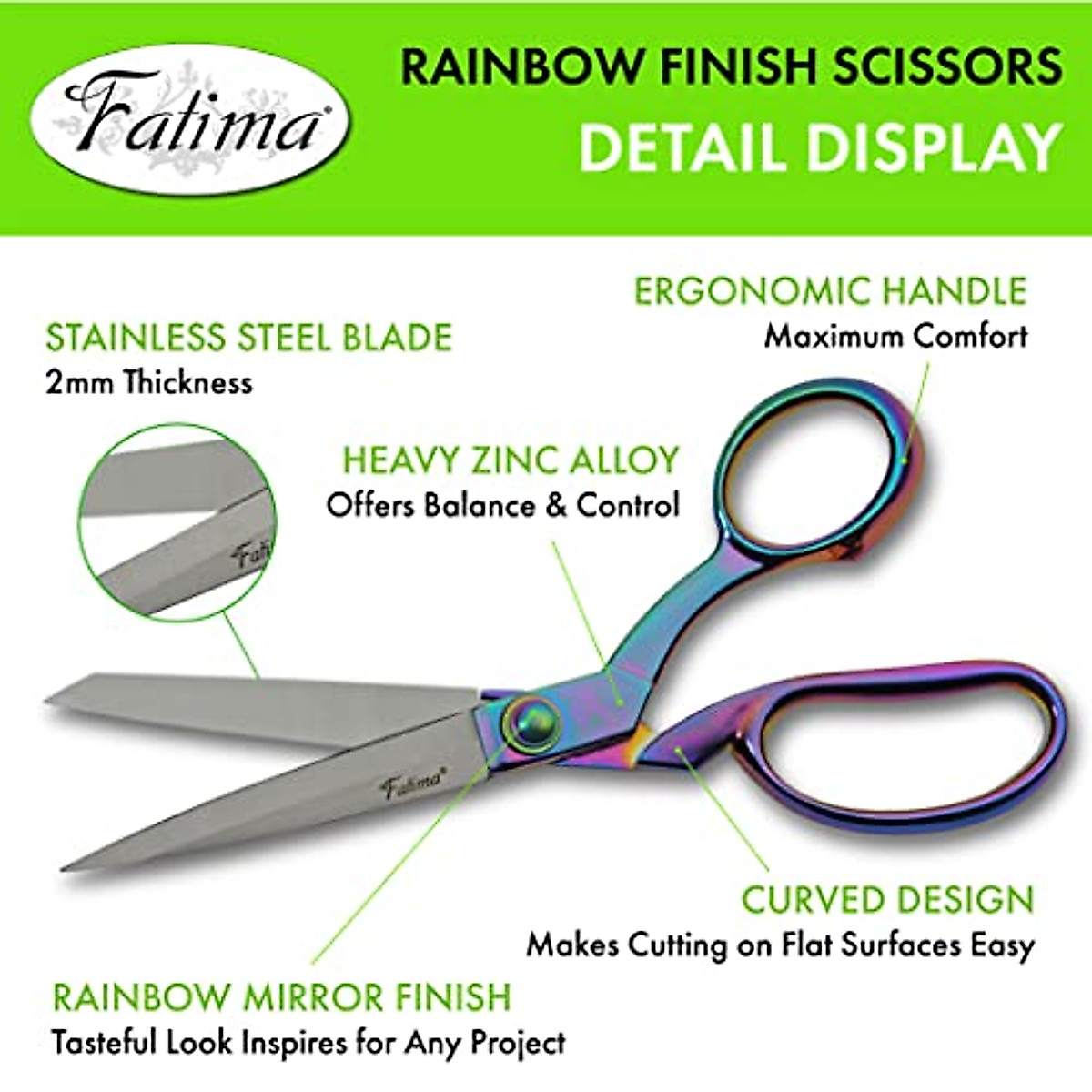 SZCO Supplies 8.5” Fatima Heavy-Duty Fabric Tailor Scissors with Rainbow Finished Handle (107713-RB)
