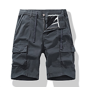 Mens Cargo Shorts Elastic Waistband Cotton Linen Shorts for Men 2023 Casual Drawstring Elastic Waist Cargo Short Summer Outdoor Fashion Beach Shorts Linen Shorts for Women Long Dark Gray XL