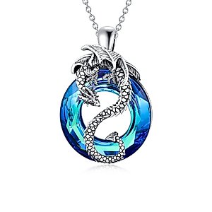 Plesitep Dragon Necklace Sterling Silver Wyvern Necklace with Crystal Jewelry Gift for Women