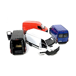 Set of 4 2020 Mercedez Benz Sprinter Cargo Van - Diecast Model Toy Cars (Red/Blue/Black/White)
