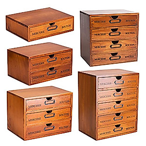 5-Piece Vintage Organization and Storage Set - Single Drawer, 2-Drawer, 3-Drawer, 4-Drawer & 5-Drawer Organizer Chests - Wooden Desk Organizers and Accessories - Standalone / Stackable Storage Drawers