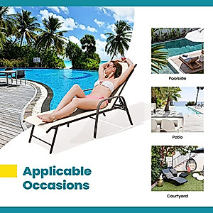 Pellebant Aluminum Pool Lounge Chairs Set of 2, Patio Chaise Lounge with Adjustable Backrest & Armrest, Heavy Duty Pool Lounge Chairs for Outside, Lawn, Yard, Patio, Pool(2pcs,New Beige)