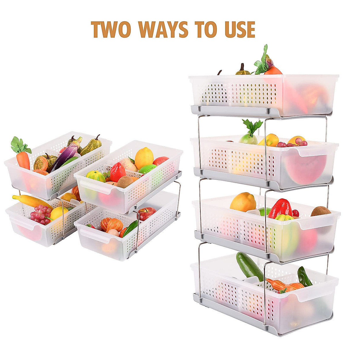 JRing 4-Tier Under Sink Organizer, Kitchen/Bathroom Cabinet Organizer Removable Storage Baskets with Dividers Multi-purpose Pull Out Home Organizers