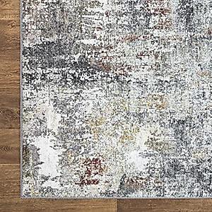 Bloom Rugs Washable Non-Slip 3' x 5' Rug - Gray/Red/Brown Modern Abstract Area Rug for Living Room, Bedroom, Dining Room, and Kitchen - Exact Size: 3' x 5'