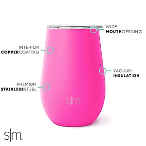 Simple Modern Wine Tumbler with Lid | Cute Stemless Glass Cup with Press-In Lid | Insulated Stainless Steel Coffee Mug | Gifts for Women Men Him Her | Spirit Collection | 12oz | Raspberry Vibes