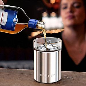 KEEPEE Whiskey Glasses Set of 2 - Vacuum Insulated Tumbler with Removable Glass Insert - Insulated Cocktail Glass - Old Fashioned Lowball Glass for Margaritas, Bourbon, Wine, 10oz (Stainless Steel)