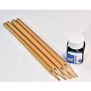 Calligraphy Reed Pen Qalam Kalam Pen Set Kit for Arabic, Farsi, Hebrew, Kurdish and Urdu 4 pens with 30 ml Black Blue Purple ink and a premium quality (Blue with Sheen)
