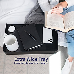 Height Adjustable Under Mattress 17 inch Bedside Shelf, Works with Lofts and Beds Without Frames, Heavy Duty Storage Tray, Fits Laptops, Books, and Drinks, Nightstand Alternative, Black