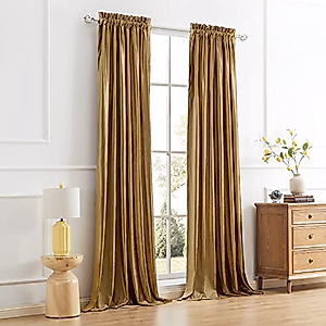 PRIMROSE Dark Golden Curtains 84 inch for Living Room Velvet Blackout Rod Pocket Window Drapes Treatment Semi Room Darkening Decor Curtains for Bedroom Set of 2 Panels