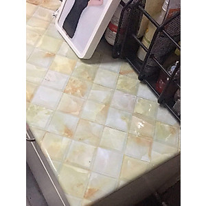 GLOW4U Waterproof Gloss Marble Tile Contact Paper Self Adhesive Vinyl Granite Shelf Liner for Kitchen Countertops Backsplash (15.7x117 Inches)