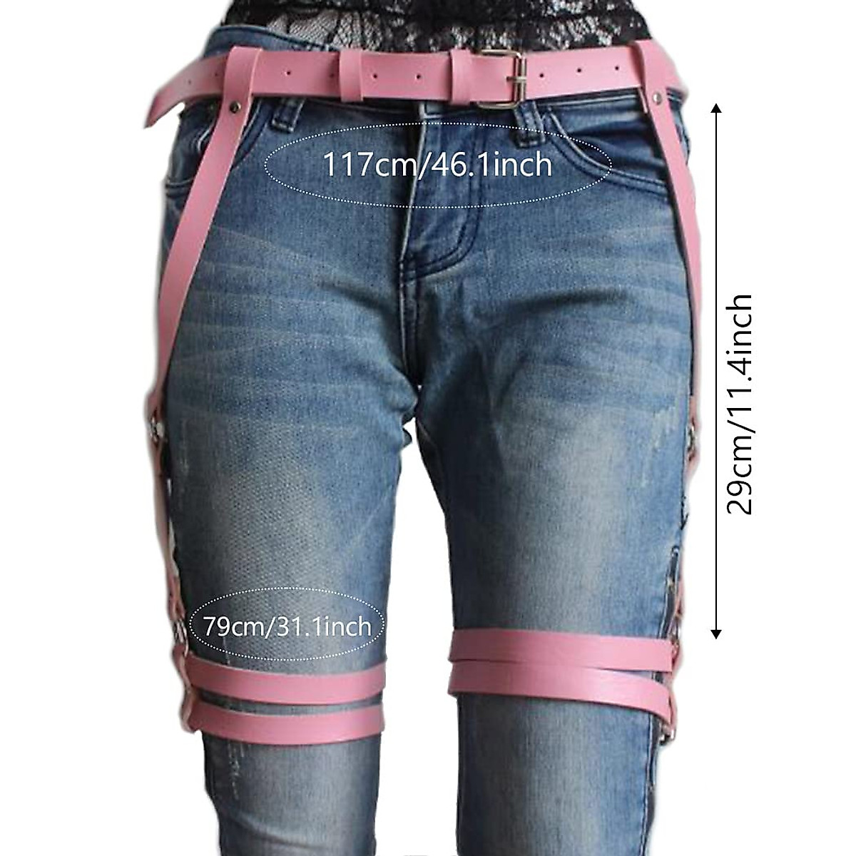 Asooll Pink Leather Leg Chain Punk Waist Chain Harness Rave Belly belt Beach Club Party Rave Fashion Body Accessories Jewelry for Women and Girls