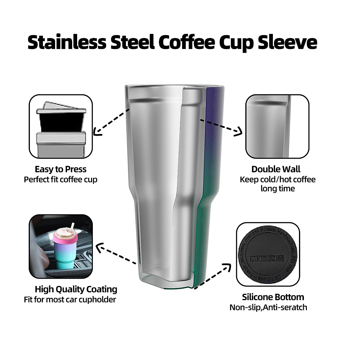 SIXAQUAE Stainless Steel Iced Coffee Sleeve,30oz Stainless Steel Insulated Tumbler with Lid,Double Wall Cup Sleeves for Cold Drinks Reusable,for Most Starbucks,Dunkin Donuts,McDonalds (SKY)