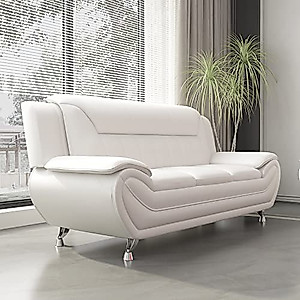 US Pride Furniture Michael Collection Modern Style Faux Leather Couch-Versatile 3 Seater Accent Piece for Living Room, Bedroom or Office-Comfortable Design and Elegant Look, 79" Sofa, Snowy White